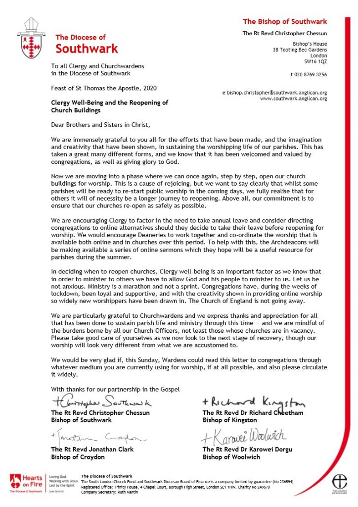 The Bishop's letter - Parish of Shirley, Croydon